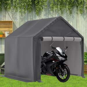 WEASHUME 10x10 ft Outdoor Storage Shelter Portable Garage Storage Shed with Steel Metal Frame, Detachable Roll-up Zipper Door and Waterproof Cover, Storage Carport Tent,Dark Grey