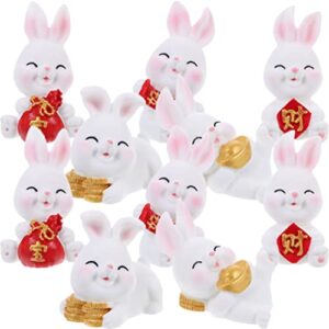 dechous 10pcs small landscape ornaments zodiac rabbit figurine zodiac bunny figurines easter bunny figurines car dashboard ornament fairy decor rabbit year decors animal display resin