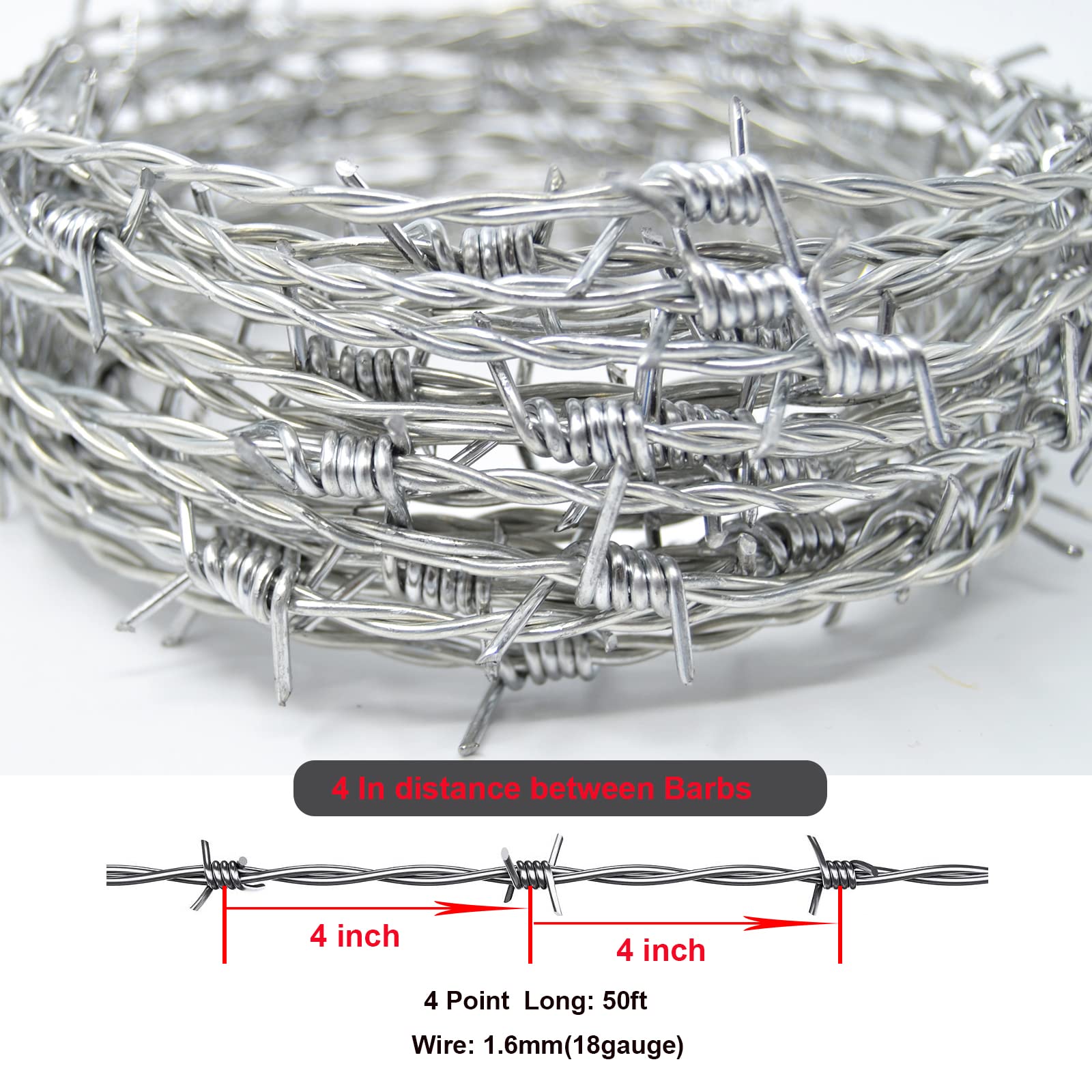 YAGJIA Barbed Wire 25 Ft, 4 Point Barbed Wire Fence, Hot-Dip Galvanized Barb Wire Roll, 18 Gauge Strong and Flexible Wire for Crafts Baseball Ball and Yard Garden