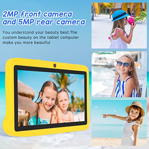 FOTABPYTI Tablet, 2.4G 5G Dual Band Front 2MP Rear 5MP LED Screen 7in Kids Tablet 100-240V Yellow for Reading for Android 10 (Yellow)