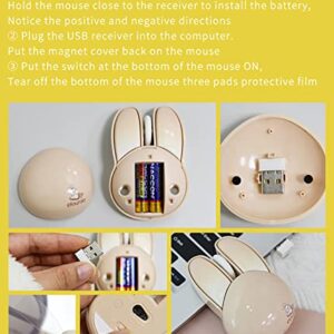 Lomiluskr Cute Bunny Wireless Mouse, Silent Mouse, 2.4G Wireless Mice, Candy Colors, Kawaii Rabbit Mouse for Girls and Kids (Beige Bunny)