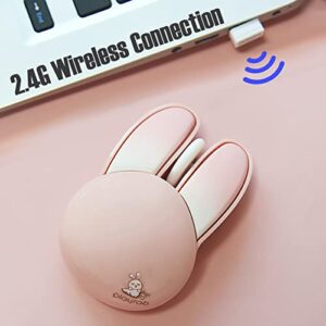 Lomiluskr Cute Bunny Wireless Mouse, Silent Mouse, 2.4G Wireless Mice, Candy Colors, Kawaii Rabbit Mouse for Girls and Kids (Beige Bunny)