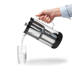 aarke Purifier | Glass Water Filter Pitcher with Refillable Steel Filter | 2.4L / 10 Cups | Includes Pure Filter Granules | Dishwasher Friendly