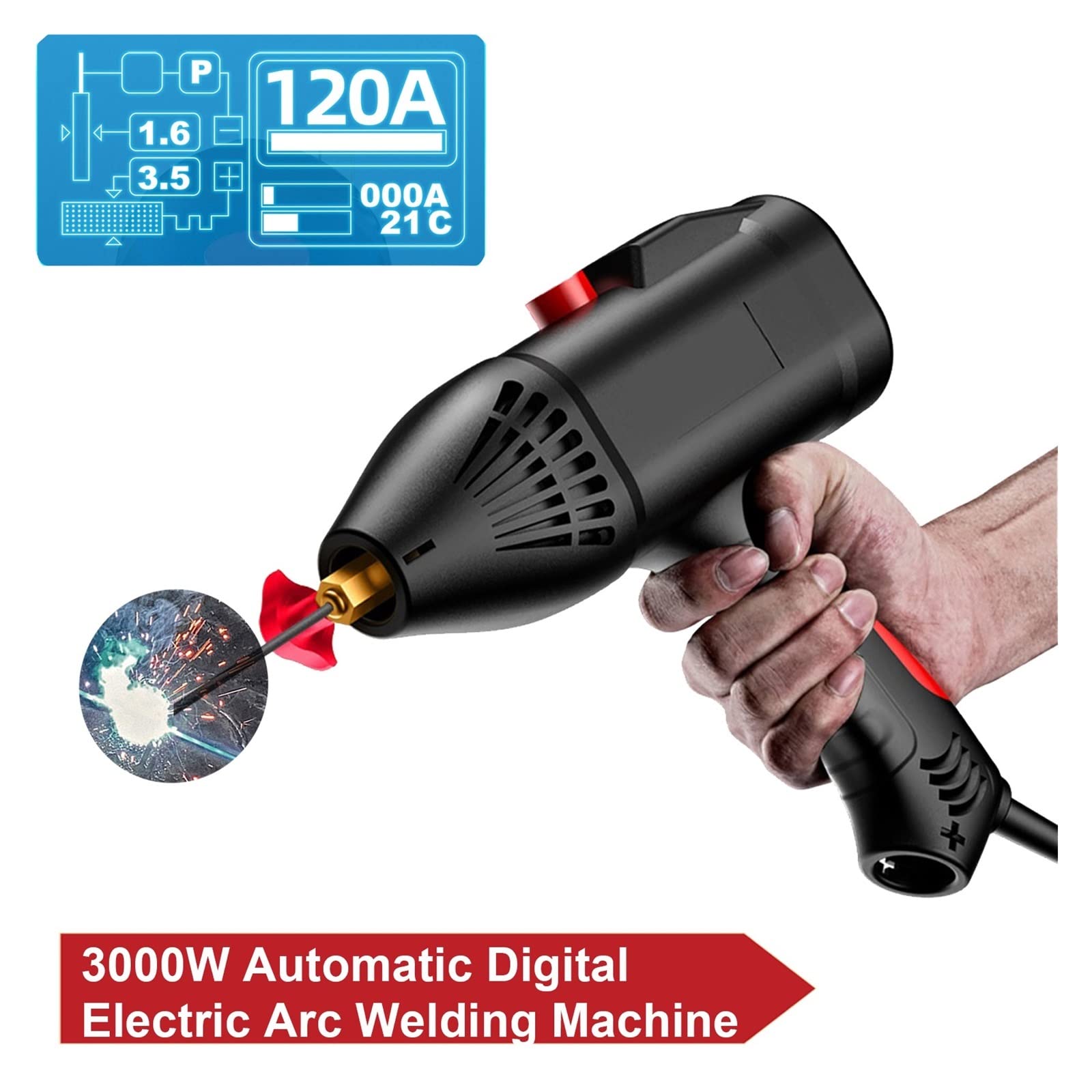 RADNA Portable Home Beginner Lightweight Welder 220V 3000W Handheld Portable Electric Arc Welding Machine Automatic Digital Intelligent Welding Machine Current Adjustment