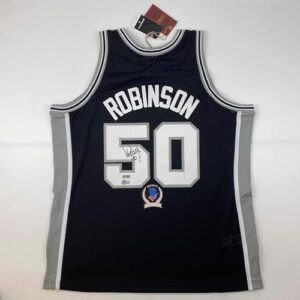 autographed/signed david robinson san antonio spurs black authentic m&n basketball jersey beckett bas coa