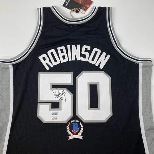 Autographed/Signed David Robinson San Antonio Spurs Black Authentic M&N Basketball Jersey Beckett BAS COA