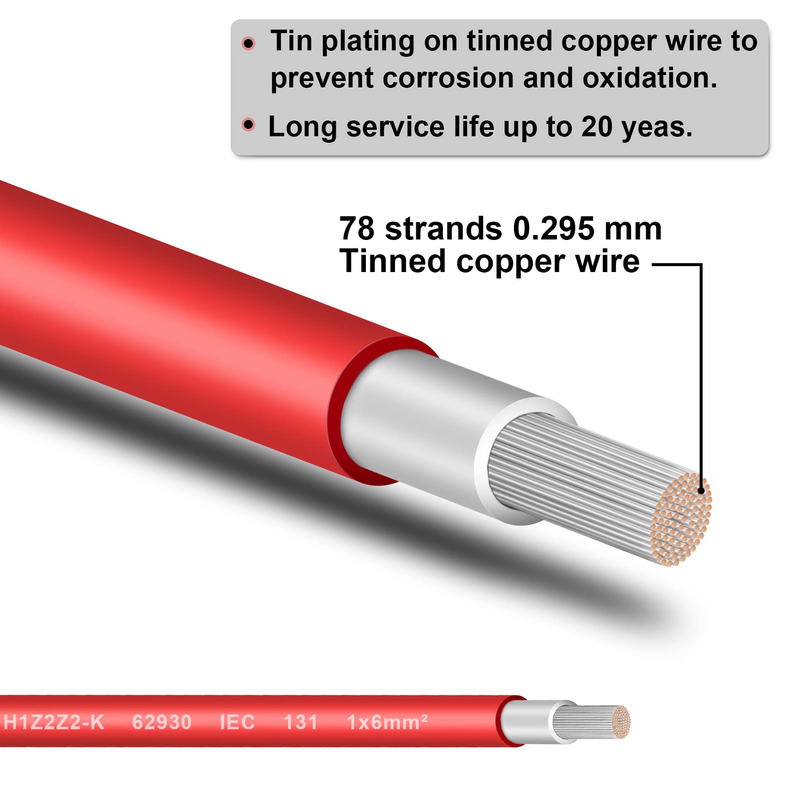 Shirbly Solar Panel Wire - 80FT Black & 80FT Red Tinned Copper Wire, 10AWG (6mm²) PV Wire Solar Extension Cable for Outdoor Automotive RV Boat Marine Solar Panel- Black & Red (10AWG 80FT)