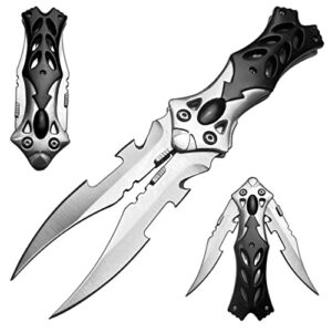 MADSABRE Bundle of 2 Items - Dual Blade Pocket Knife - Japanese Samurai Tanto Fixed Blade Katana - Perfect for Outdoor Hunting Survival Camping EDC Camping Hiking, Unique Gifts for Men