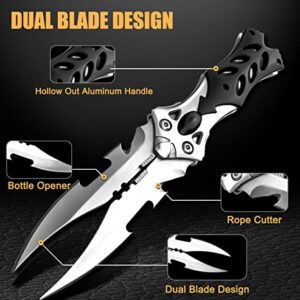 MADSABRE Bundle of 2 Items - Dual Blade Pocket Knife - Japanese Samurai Tanto Fixed Blade Katana - Perfect for Outdoor Hunting Survival Camping EDC Camping Hiking, Unique Gifts for Men