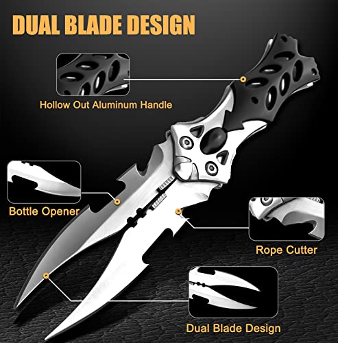 MADSABRE Bundle of 2 Items - Dual Blade Pocket Knife - Japanese Samurai Tanto Fixed Blade Katana - Perfect for Outdoor Hunting Survival Camping EDC Camping Hiking, Unique Gifts for Men