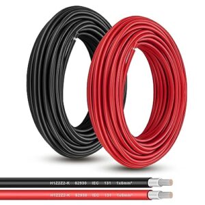 shirbly solar panel wire - 50ft black & 50ft red tinned copper wire, 10awg (6mm²) pv wire solar extension cable for outdoor automotive rv boat marine solar panel- black & red (10awg 50ft)