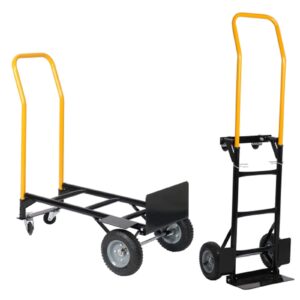 hand truck dual purpose 2 wheel dolly cart and 4 wheel push cart with swivel wheels 330 lbs capacity heavy duty platform cart for moving/warehouse/garden/grocery