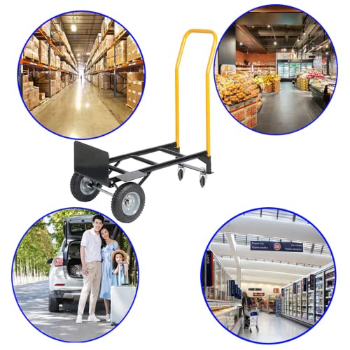 Hand Truck Dual Purpose 2 Wheel Dolly Cart and 4 Wheel Push Cart with Swivel Wheels 330 Lbs Capacity Heavy Duty Platform Cart for Moving/Warehouse/Garden/Grocery