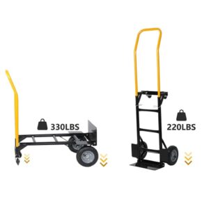 Hand Truck Dual Purpose 2 Wheel Dolly Cart and 4 Wheel Push Cart with Swivel Wheels 330 Lbs Capacity Heavy Duty Platform Cart for Moving/Warehouse/Garden/Grocery