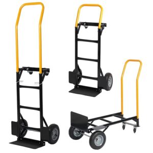 Hand Truck Dual Purpose 2 Wheel Dolly Cart and 4 Wheel Push Cart with Swivel Wheels 330 Lbs Capacity Heavy Duty Platform Cart for Moving/Warehouse/Garden/Grocery