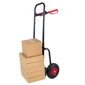 Heavy Duty Manual Truck with Double Handles 330 lb Steel Trolley for Moving Heavy Platform Truck with 10" Rubber Wheels for Moving/Warehouse/Garden/Grocery