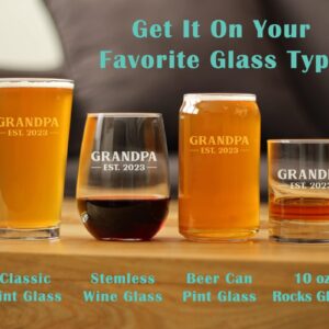 Grandpa Est 2023 - New Grandfather Stemless Wine Glass Gift for First Time Grandparents - Bold 17 Oz Large Glasses