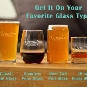 Grandpa Est 2023 - New Grandfather Stemless Wine Glass Gift for First Time Grandparents - Decorative 17 Oz Large Glasses