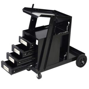 Henf Welding Cart, Rolling Welding Cart, Heavy Duty Wheels Steel Welding Trolley with 2 Safety Chains and Tank Storage, Welding Carts for MIG/TIG Welder and Plasma Cutter (With 4 Drawers)