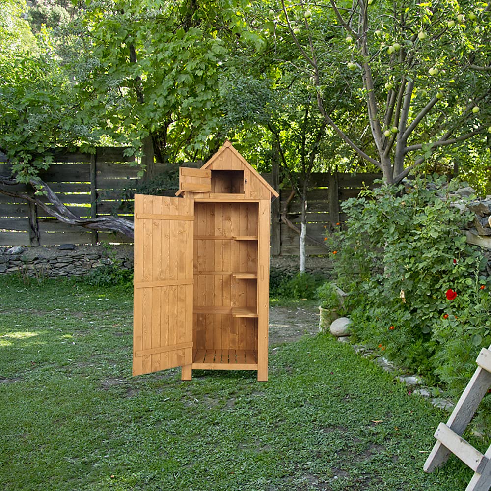 Outdoor Storage Cabinet, Garden Wood Tool Shed, Outside Wooden Shed Closet with Shelves and Latch for Yard, Patio, Deck and Porch