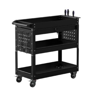 Big Tool Cart,4-Wheel Tool Cart,Rolling Tool Cart,Big Tool Storage Cart,Tool Cart with Ball-Bearing Slides,Tool Cart&Tool Chest for Garage and Warehouse (Black)