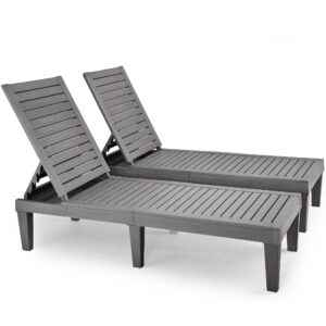 hooyeah outdoor chaise lounge 2pcs, adjustable pool lounge chair with 5 positions backrest, waterproof sun loungers, durable chair for pool beach patio garden deck sunbathing,grey