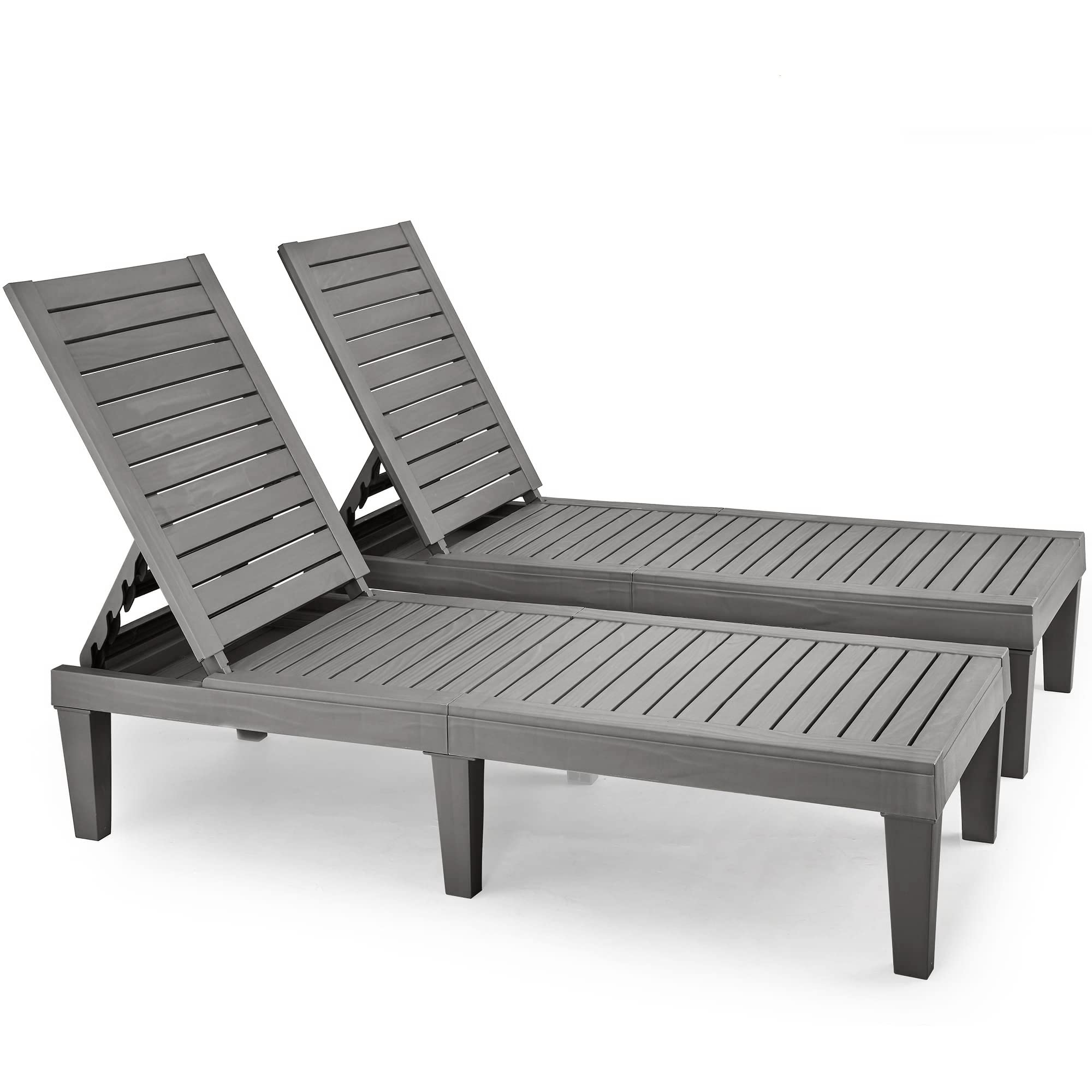 HOOYEAH Outdoor Chaise Lounge 2PCS, Adjustable Pool Lounge Chair with 5 Positions Backrest, Waterproof Sun Loungers, Durable Chair for Pool Beach Patio Garden Deck Sunbathing,Grey