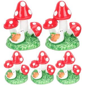 luozzy 5pcs miniature mushroom mini snail mushroom ornament resin bonsai craft photo props decor - red