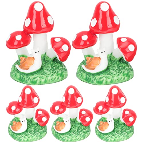 LUOZZY 5pcs Miniature Mushroom Mini Snail Mushroom Ornament Resin Bonsai Craft Photo Props Decor - Red