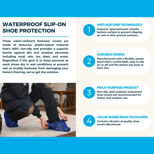 Provizio Supply Waterproof Shoe Covers Disposable Non Slip Extra Large Boot Cover Dark Blue - (40 Pairs)