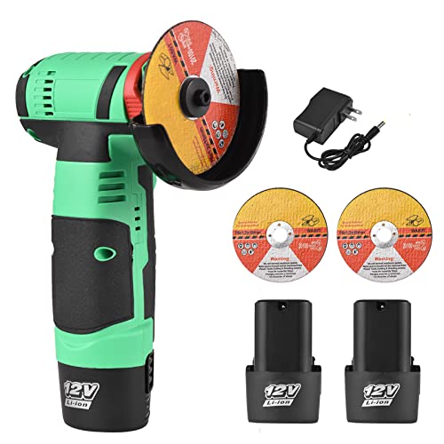 12V Cordless Angle Grinder Tool Kit Portable Lithium Electric Angle Grinder 19500rpm Mini Rechargeable Power Cutter with 2pcs Batteries 2pcs Grinding Discs for Grinding Polishing Cutting Rust Removing