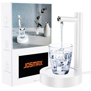 JOSMAX Portable Electric Water Dispenser Pump for 5 Gallon Universal Bottles Jug, USB Charging Automatic Off Switch Intelligent Drinking Desktop Water Dispenser (White)