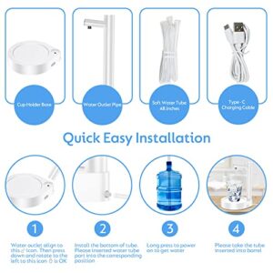 JOSMAX Portable Electric Water Dispenser Pump for 5 Gallon Universal Bottles Jug, USB Charging Automatic Off Switch Intelligent Drinking Desktop Water Dispenser (White)