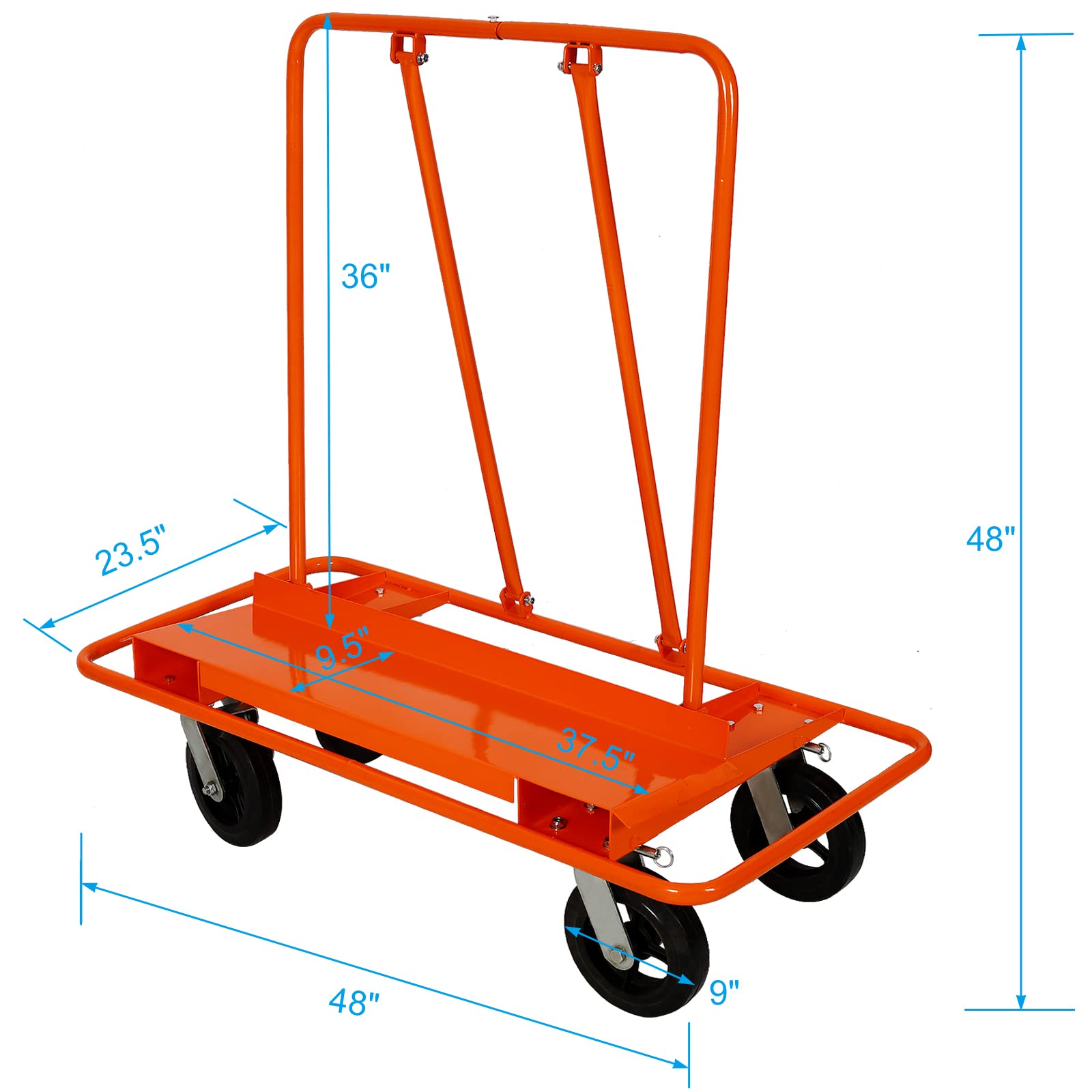 Heavy Duty 2400lbs Capacity Drywall Sheet Cart & Panel Dolly Service Car with 8" Black Mold-On Rubber Wheels - Construction, Multi-Use, Secure & Stable, Smooth Mobility