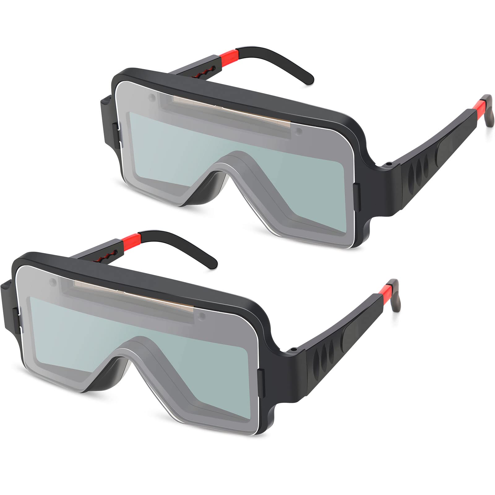 Leumoi 2 Pieces Welding Glasses Auto Darkening Welding Goggles Solar Powered 2 Sensors Safety Automatic Dimming PC Welders Goggles for Eye Protection TIG MIG MMA Plasma Cutting