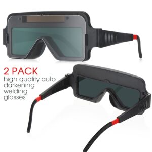 Leumoi 2 Pieces Welding Glasses Auto Darkening Welding Goggles Solar Powered 2 Sensors Safety Automatic Dimming PC Welders Goggles for Eye Protection TIG MIG MMA Plasma Cutting