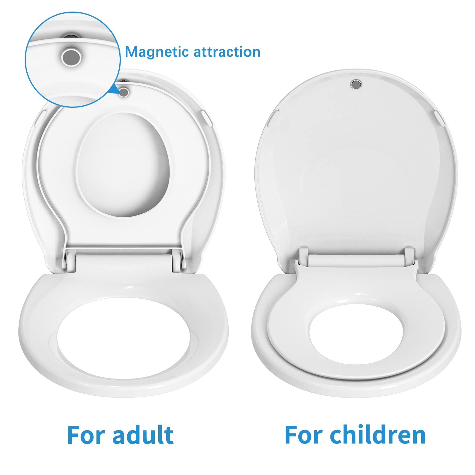 Toilet Seat, Round Toilet Seat with Toddler Seat Built in, Potty Training Toilet Seat Round Fits Both Adult and Child, with Slow Close and Magnets- Round