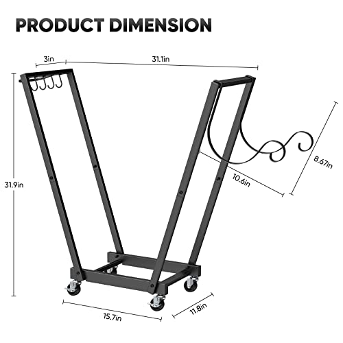 LIANTRAL Firewood Rack On Wheels, Rolling Cart Log Rack Holder Indoor Outdoor Wood Stand with Handle, 4 Hooks & Removable Kindling Rack