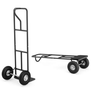 nightcore hand truck 660 lbs capacity, heavy-duty dolly cart w/p-handle, all-terrain double bearing rubber wheels, foldable & space-saving hand cart for home, warehouse, garage, backyard (black)