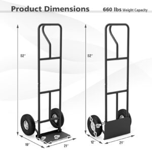 Nightcore Hand Truck 660 LBS Capacity, Heavy-Duty Dolly Cart w/P-Handle, All-Terrain Double Bearing Rubber Wheels, Foldable & Space-Saving Hand Cart for Home, Warehouse, Garage, Backyard (Black)