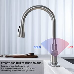 Brushed Nickel Pull Down Kitchen Faucet with Soap Dispenser - High Arc 3-Function Kitchen Sink Faucet with Pull Down Sprayer, Stainless Steel Pull Out Kitchen Faucet Single Hole Single Handle