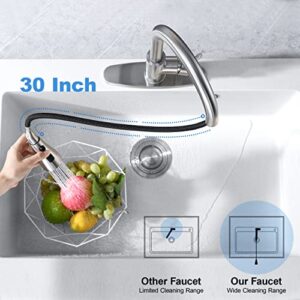 Brushed Nickel Pull Down Kitchen Faucet with Soap Dispenser - High Arc 3-Function Kitchen Sink Faucet with Pull Down Sprayer, Stainless Steel Pull Out Kitchen Faucet Single Hole Single Handle