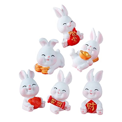 Kisangel 24 pcs lucky rabbit 2023 chinese new year rabbit easter bunny rabbit zodiac rabbit figurine miniature rabbit figurine decoraciones para salas de casa resin Cartoon statuette