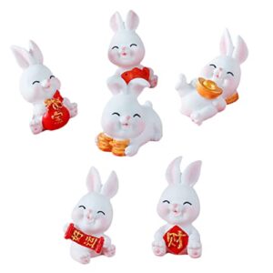 Kisangel 24 pcs lucky rabbit 2023 chinese new year rabbit easter bunny rabbit zodiac rabbit figurine miniature rabbit figurine decoraciones para salas de casa resin Cartoon statuette