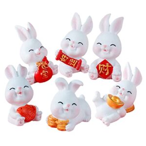 Kisangel 24 pcs lucky rabbit 2023 chinese new year rabbit easter bunny rabbit zodiac rabbit figurine miniature rabbit figurine decoraciones para salas de casa resin Cartoon statuette