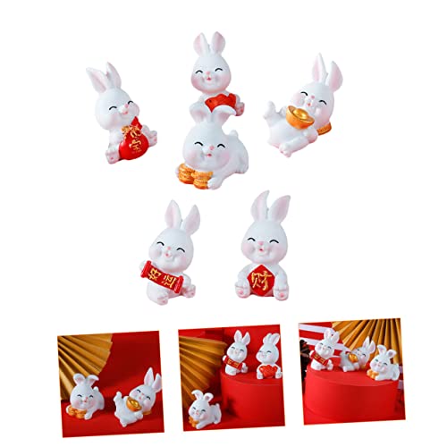 Kisangel 24 pcs lucky rabbit 2023 chinese new year rabbit easter bunny rabbit zodiac rabbit figurine miniature rabbit figurine decoraciones para salas de casa resin Cartoon statuette