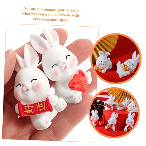 Kisangel 24 pcs lucky rabbit 2023 chinese new year rabbit easter bunny rabbit zodiac rabbit figurine miniature rabbit figurine decoraciones para salas de casa resin Cartoon statuette