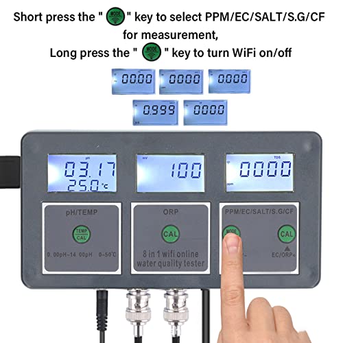 Deosdum 8 in 1 Water Quality Multi Parameter Quality Tester S.G PH EC Salt ORP TDS CF Temp,Rechargeable Online Monitoring for Aquarium (US Plug)