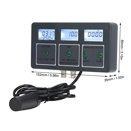 Deosdum 8 in 1 Water Quality Multi Parameter Quality Tester S.G PH EC Salt ORP TDS CF Temp,Rechargeable Online Monitoring for Aquarium (US Plug)