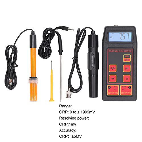 Water Tester, Accurate Measurement Automatic Calibration PH Tester Backlight 4 Digit Wide Application for Laboratory (PH ORP Electrode)